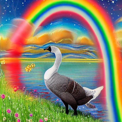 canadian goose realistic rainbows behind it with bri... | OpenArt