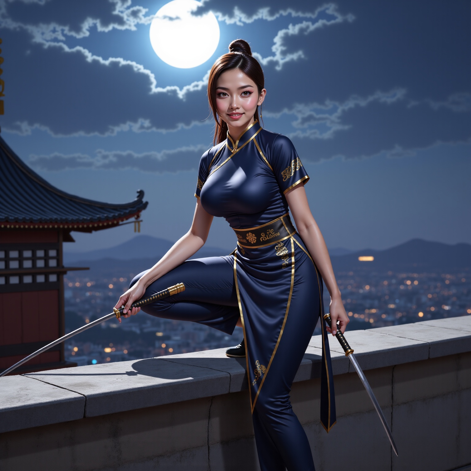 A sleek and poised female ninja character, @FIcYtNzd...