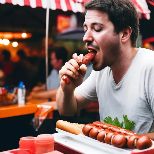 Mark E. Smith in hot dog eating competition | OpenArt