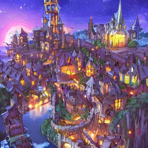 cute little storybook magic town, medieval fantasy,... | OpenArt