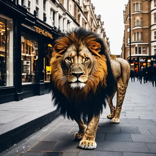 a lion walk in london street