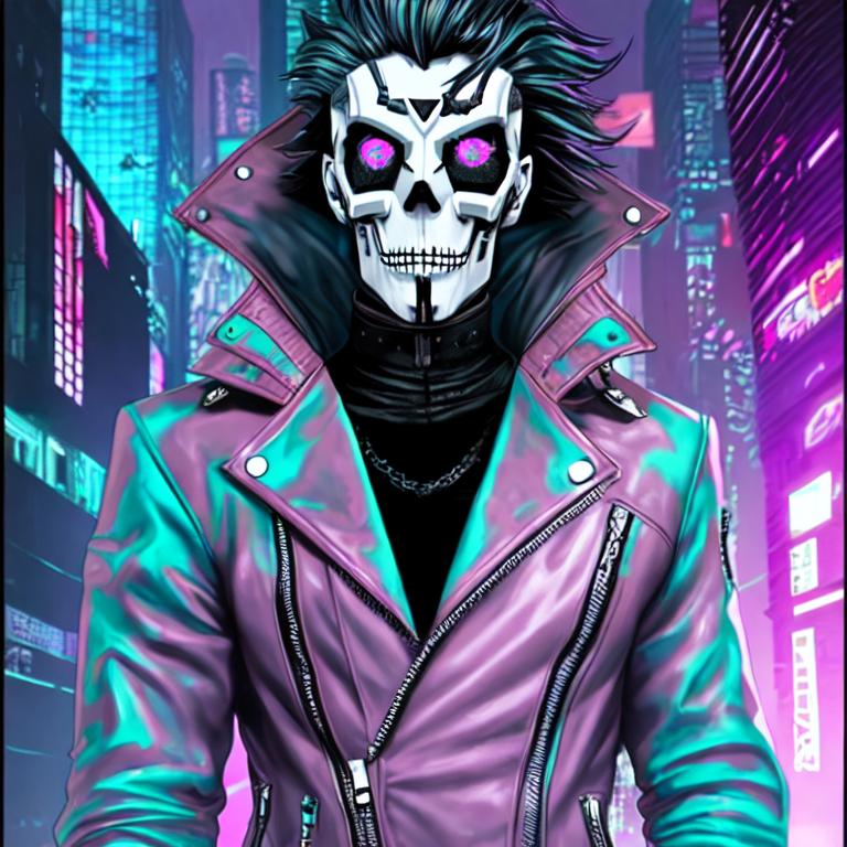 Cyberpunk style, supervillain, skull mask, leather j... | OpenArt