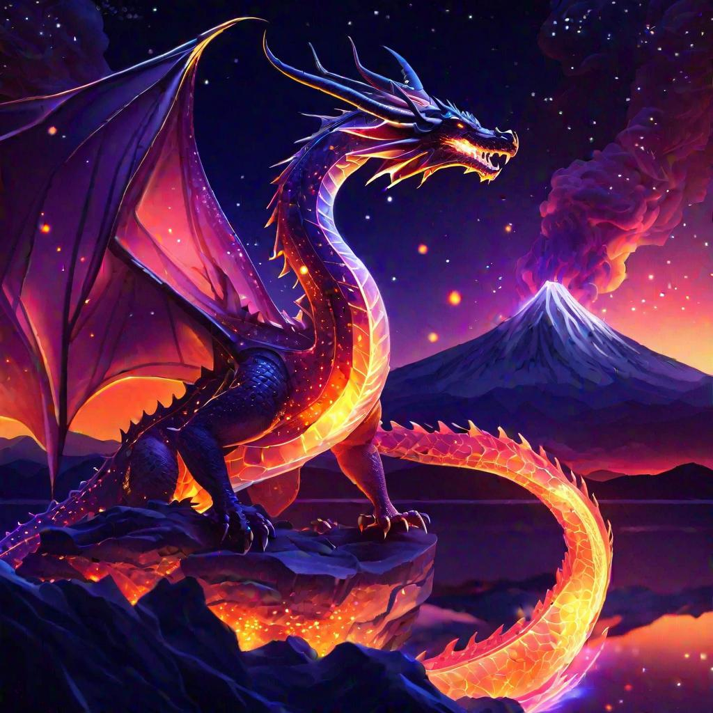 An elegant translucent dragon that is glowing, benea...