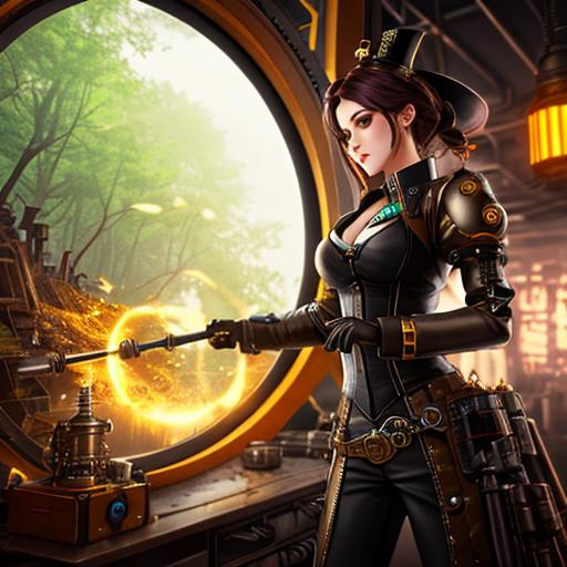 steampunk female machinist robot using paintbrush dr... | OpenArt