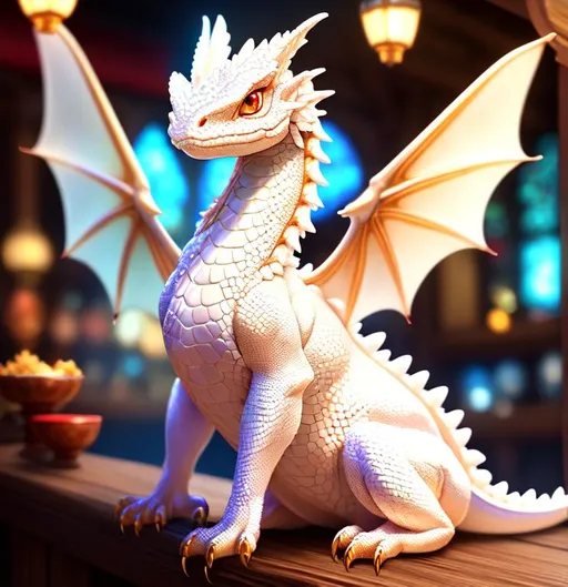 Portrait of a cute, pearly white, scaly dragon, red... | OpenArt