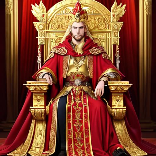 A tall male Elven Emperor wearing red and gold vikin... | OpenArt