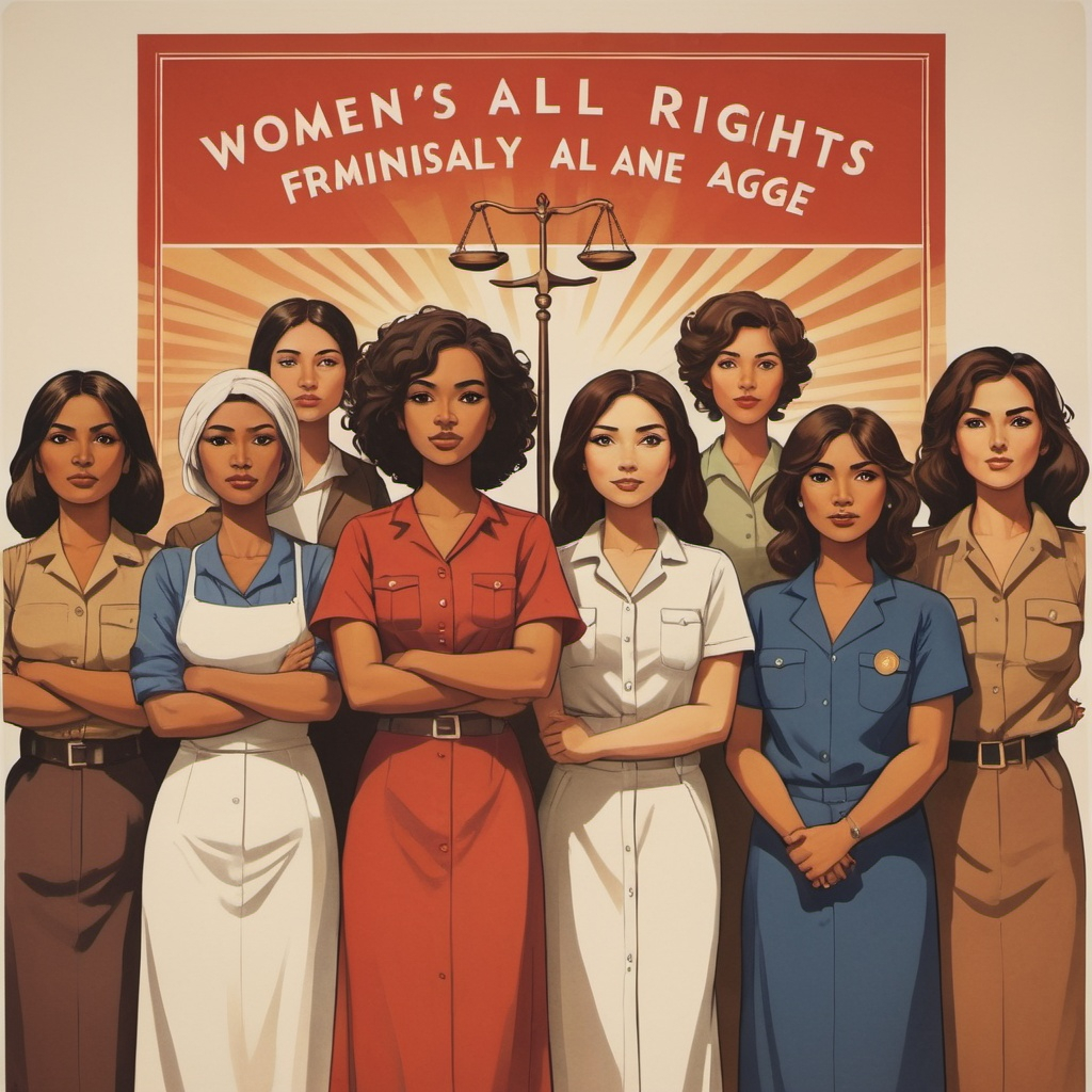 women's rights poster, ethnically diverse working wo...