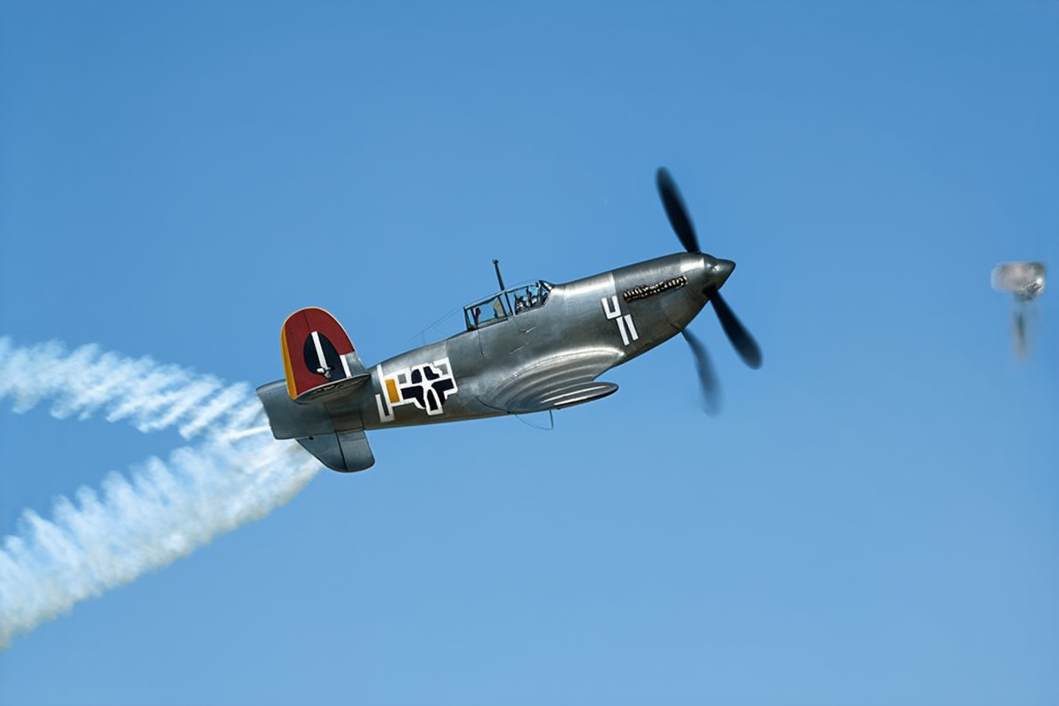 Inverted flight of a Supermarine Spitfire fighter, t...
