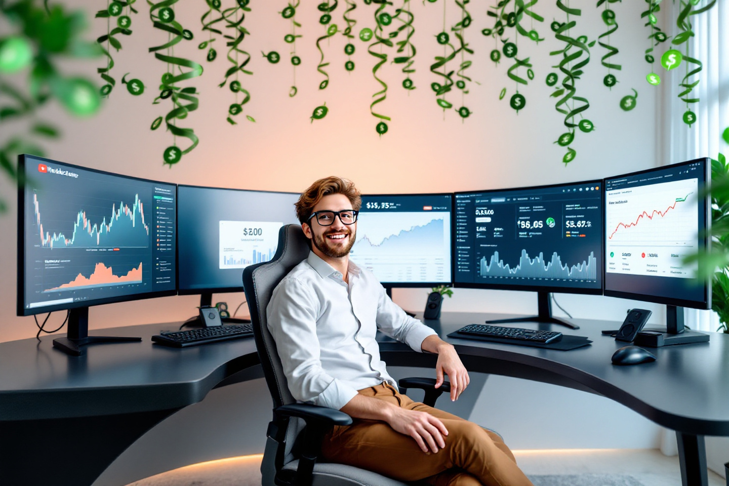 "A multi-screen computer setup displaying various in...