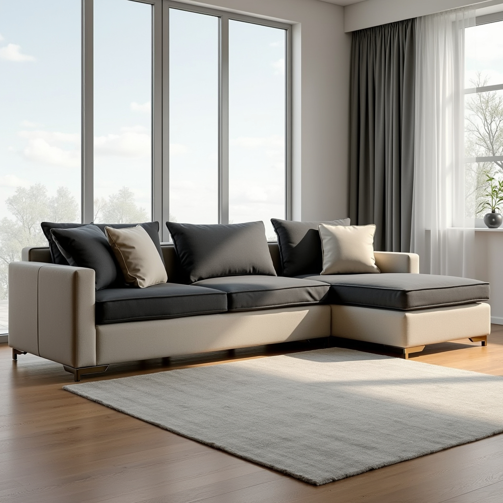 A modern modular corner sofa with deep seats and loo...
