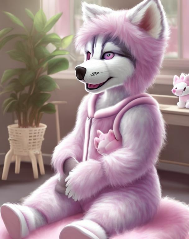 A Drawing Of A Furry Husky Anthropomorphic Baby Girl...