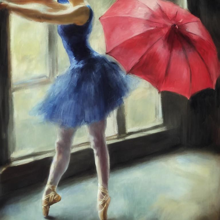ballerina with umbrella, realist, by Gabriel Moses,... | OpenArt