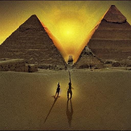 Battle infront of the great pyramids in the style of... | OpenArt