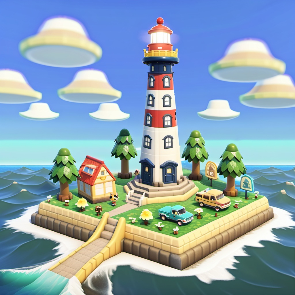 Animal Crossing themed Lighthouse of Alexandria.