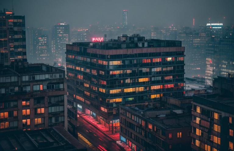 photography in Elsa Bleda style, night in a big city...