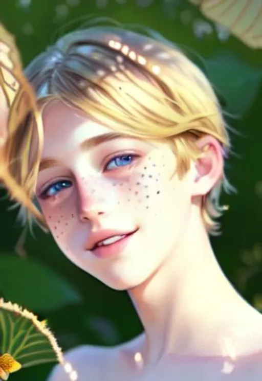 In forest One Beautiful young boy looking to the sid... | OpenArt