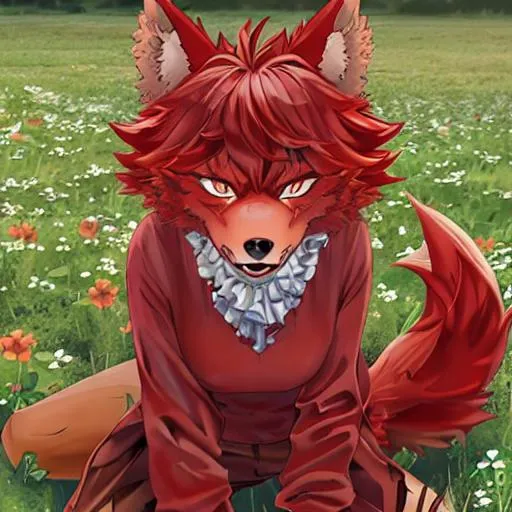 a red werewolf sitting in a field | OpenArt