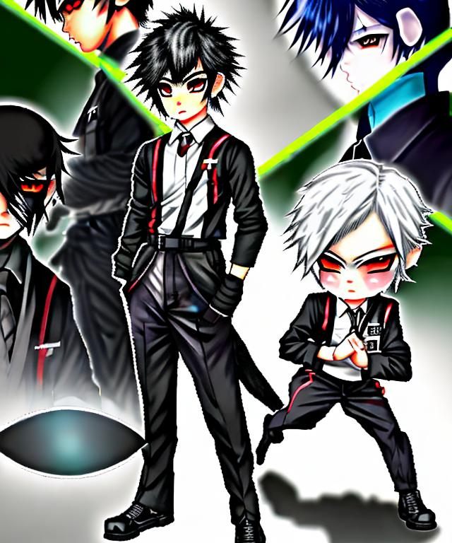 Anime Boy, Hitman, White Eyes, Black Combat Uniform,... | OpenArt