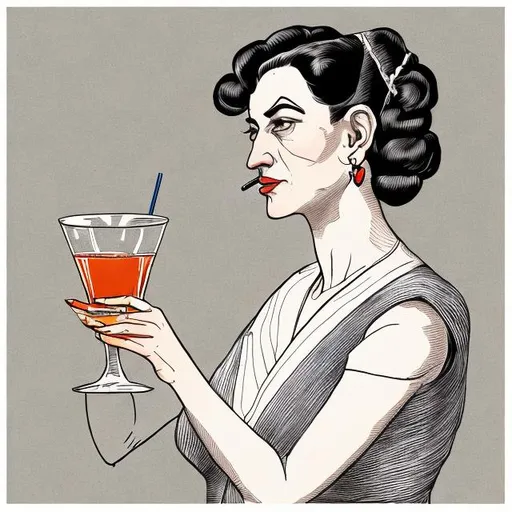 A hand drawn picture of a posh woman holding a marti... | OpenArt