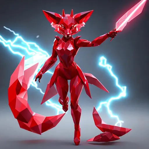 low poly, red crystal figure, transparent, fox, 3d r... | OpenArt