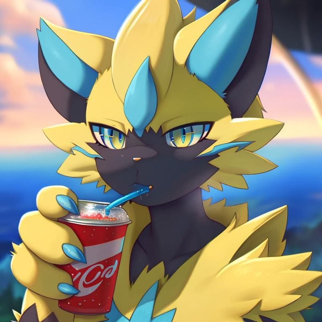 zeraora drinking soda, detailed artwork, 4k