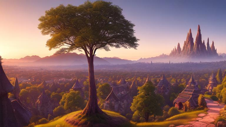 photo realism, photo real, valley, Elf tree village... | OpenArt