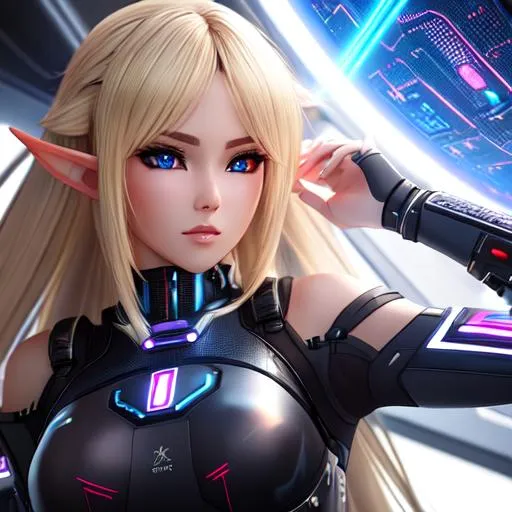 cybernized girl with cyberpunk prosthetics in single... | OpenArt