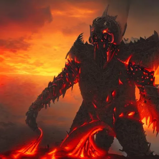 a man in armor of a demon in lava | OpenArt