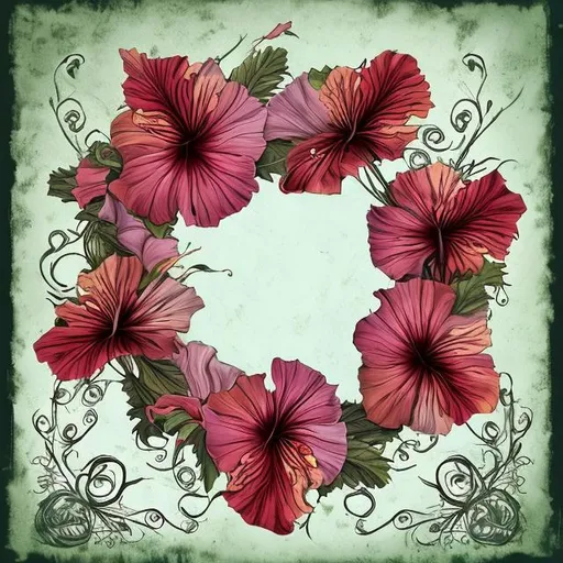 Hibiscus frame in the style of Tim Burton