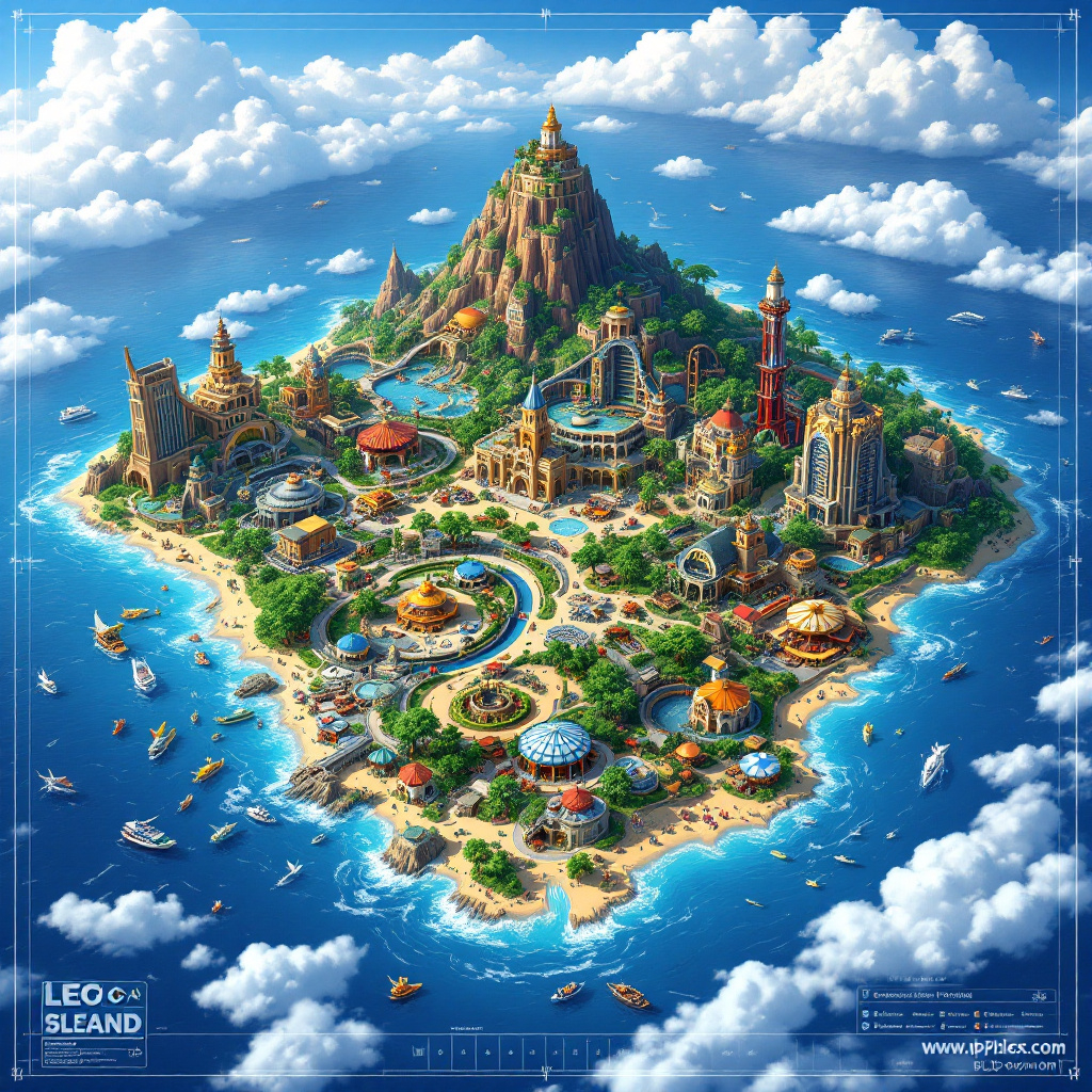 Create a blue print of an island including a Lego la...