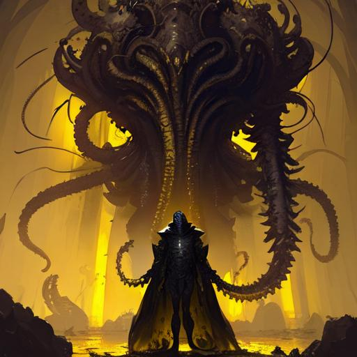 yellow knight, eldritch being, tentacles, lovecraft,... | OpenArt