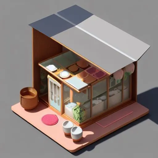 Tiny cute isometric {japanese tea room} in a cutaway... | OpenArt