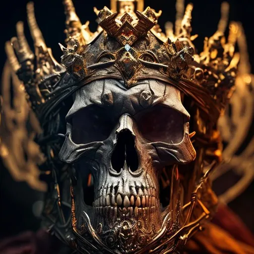 Ancient skull of the wizard king wearing a jeweled a...