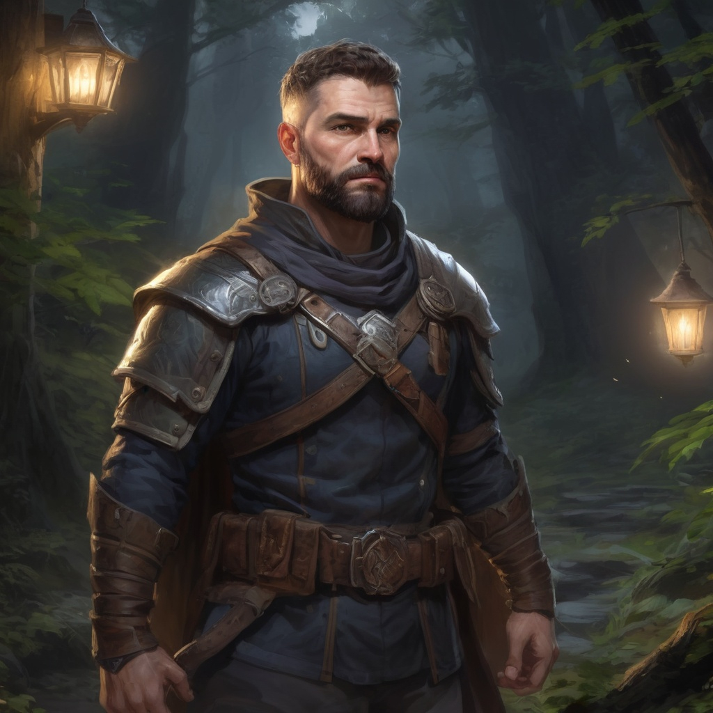 Male stocky heavy-set mature fantasy-ranger with sho...