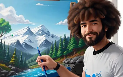 Arafed, the diligent robot cosplaying as Bob Ross, p...