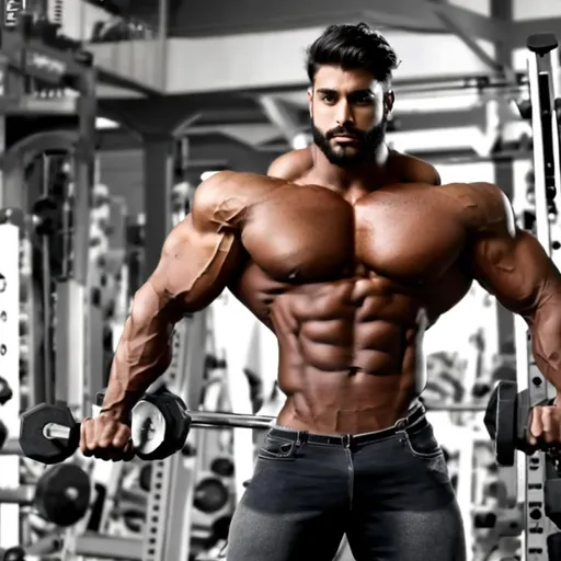 7000 foot tall giant handsome bodybuilder flexing