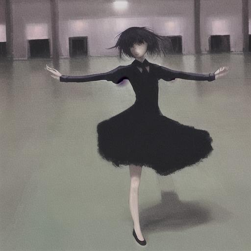 Sad Girl dancing alone from far away view