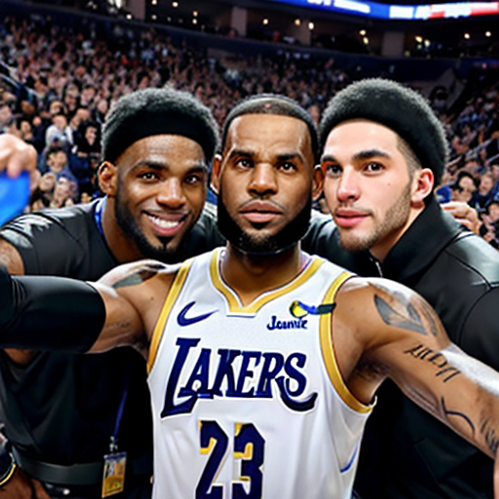 LeBron taking selfie with rookie allstars