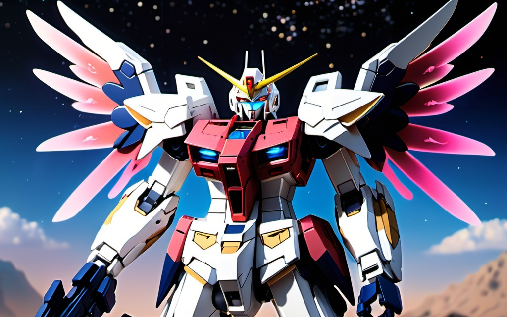 Sci-fi fallen angel mecha gundam with cosmic wings