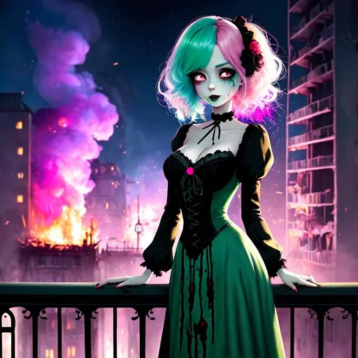 Cute Pixar style painting of a beautiful zombie woma...