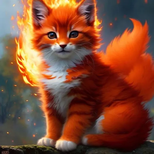 Cute, red, fluffy, fire kitten, possessing the eleme... | OpenArt