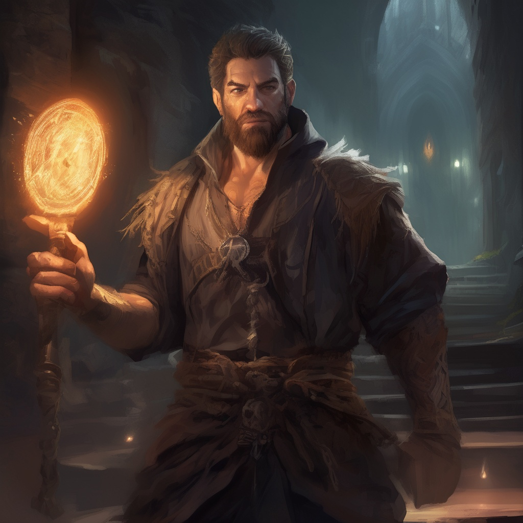 (Full body) male stocky arcane-sorcerer with short-c...