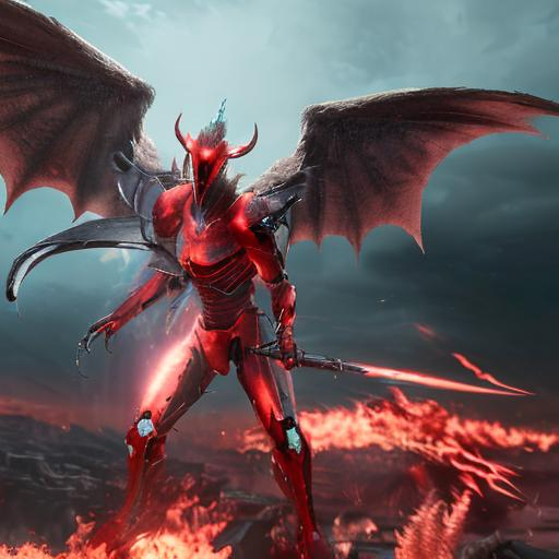 white winged angel fighting fierce red dragon in hell | OpenArt