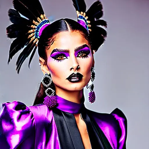 Indigenous goth lady, black and magenta dress, holdi... | OpenArt