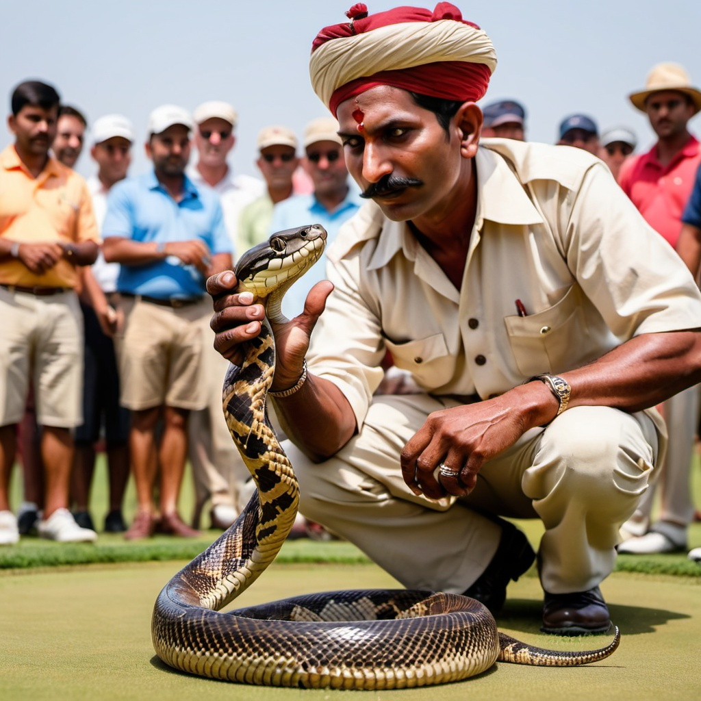Close up of An Indian snake charmer raising a cobra...