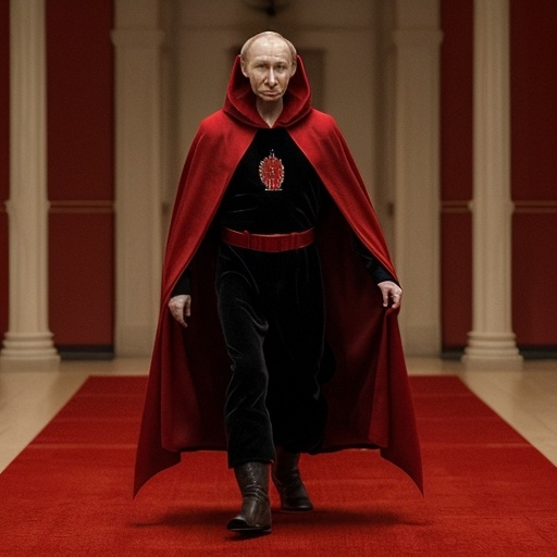 Vladimir putin is the devil wearing red floor-length...