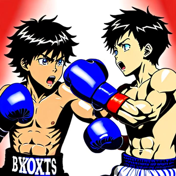 Two boys boxing match anime style
