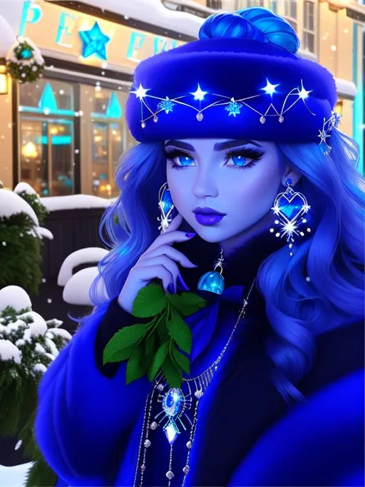 Pokimane, Heavy snow, Giant Blue Orb in Sky, Long St... | OpenArt