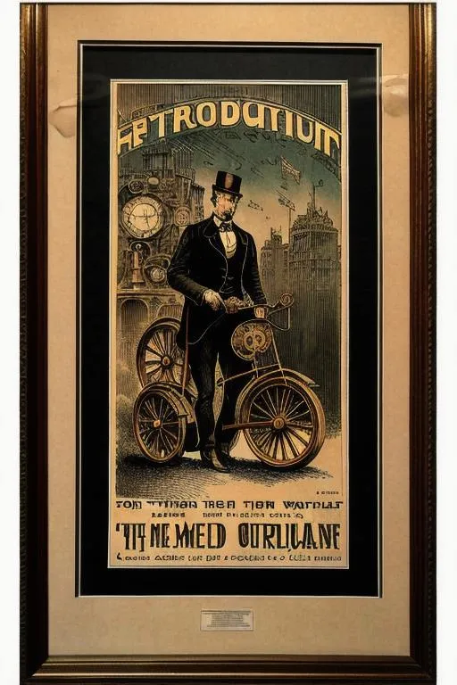 framed, early 1900s poster, steampunk, etching, hand...