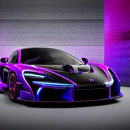 Front-side view of a Black mclaren senna in a cyberp... | OpenArt